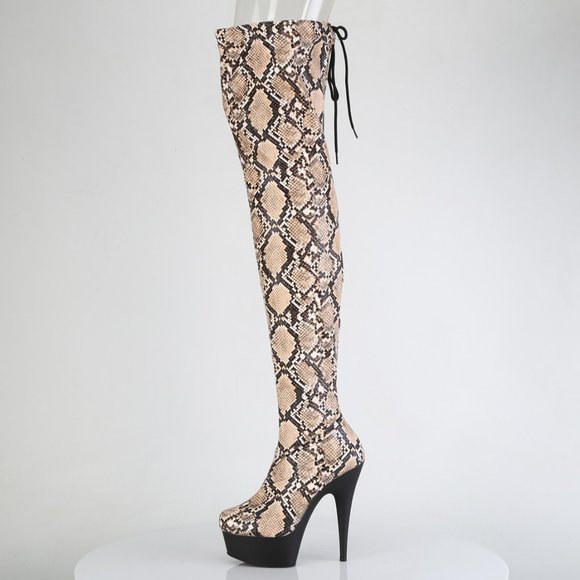 Shoes | Platform Snake Print Heel Pull On Thigh High Boots | Poshmark